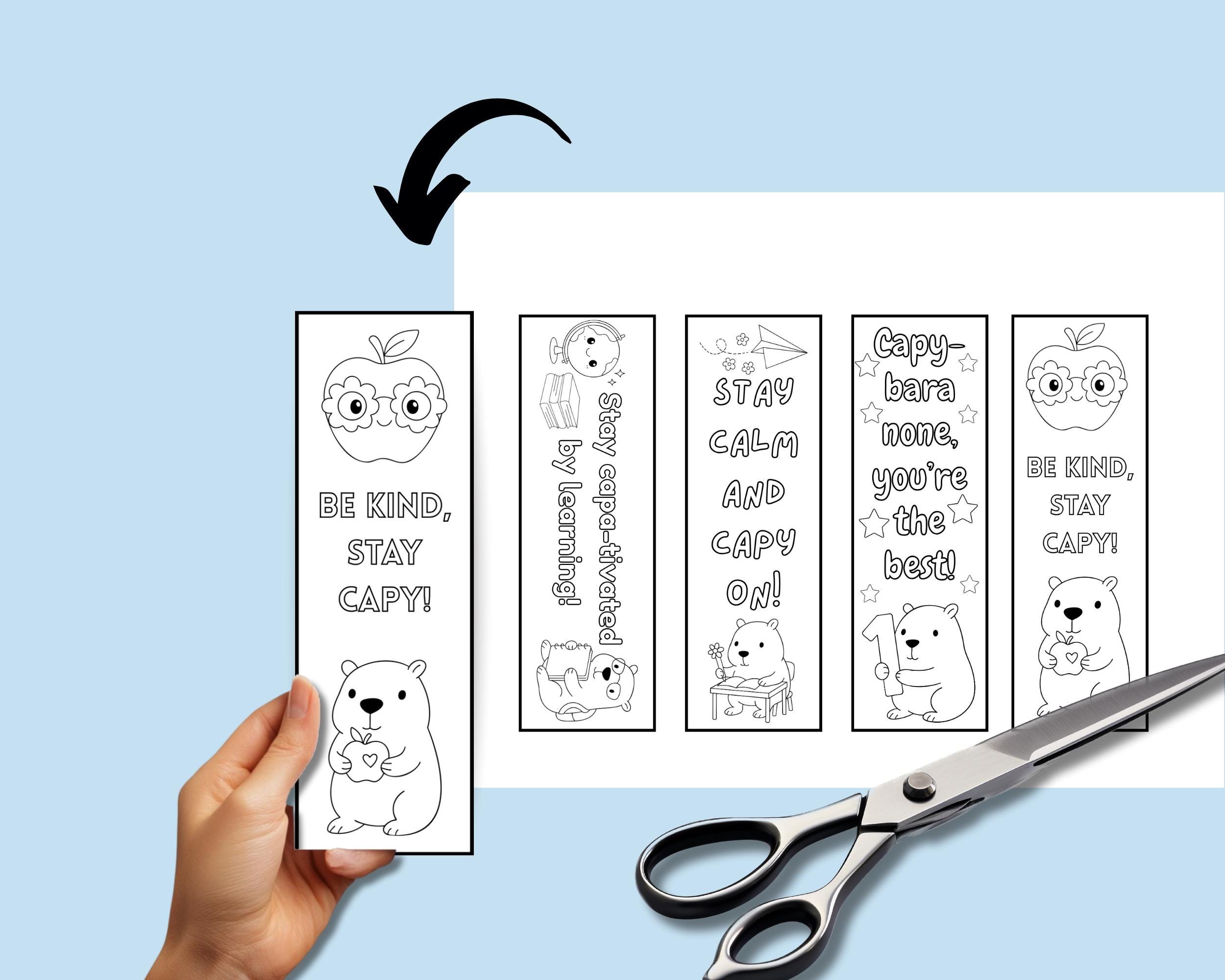 Capybara Printable Coloring Bookmarks, Back to School Gift for Students ...