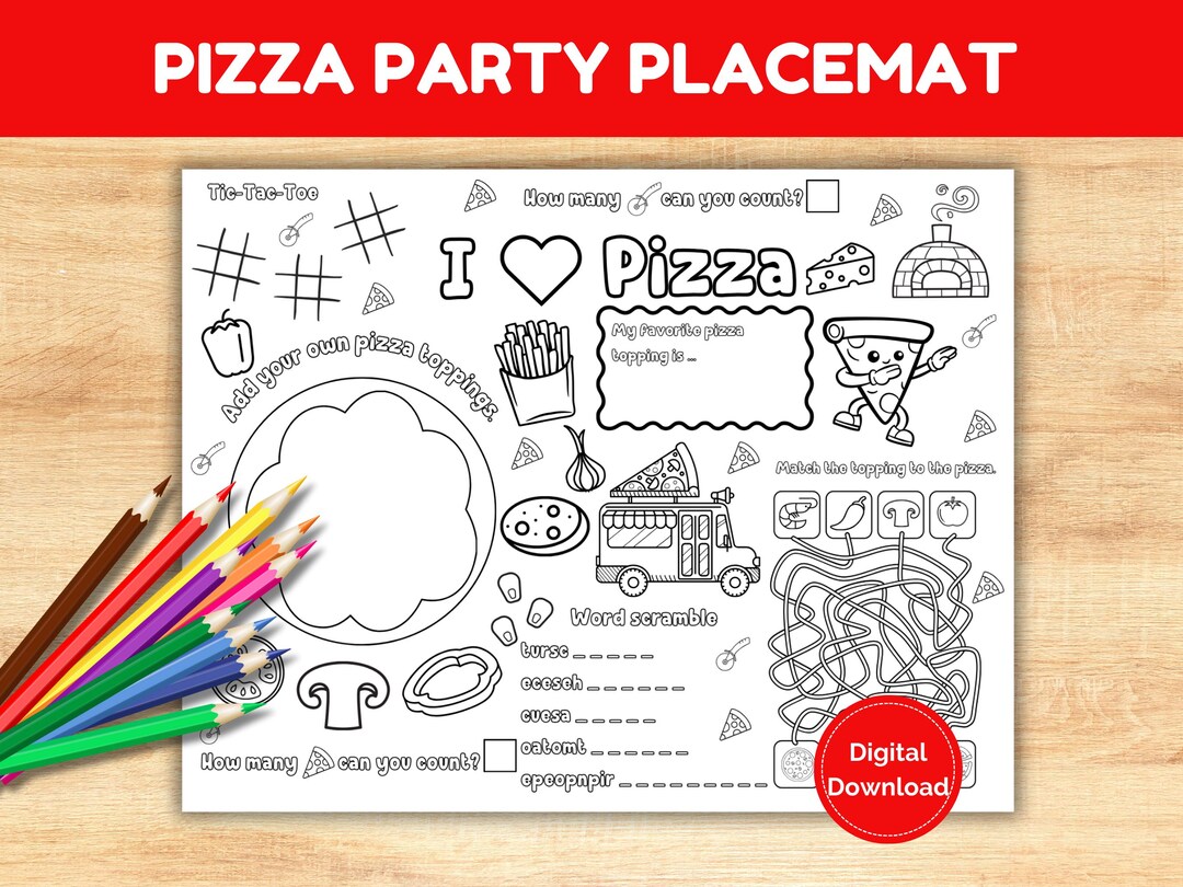 Fun Pizza Party Printable Coloring Placemat for Kids. Kids Printable ...