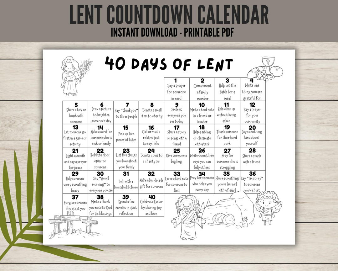 Engaging Lent Countdown Calendar for Kids. Activity Calendar for the ...