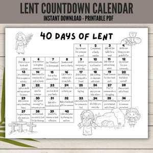 Engaging Lent Countdown Calendar for Kids. Activity Calendar for the ...