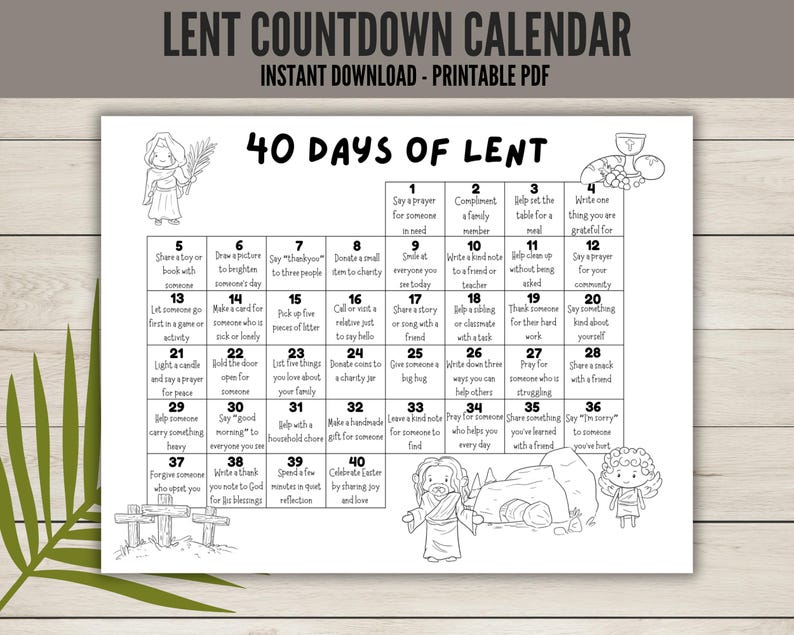 Engaging Lent Countdown Calendar for Kids. Activity Calendar for the ...