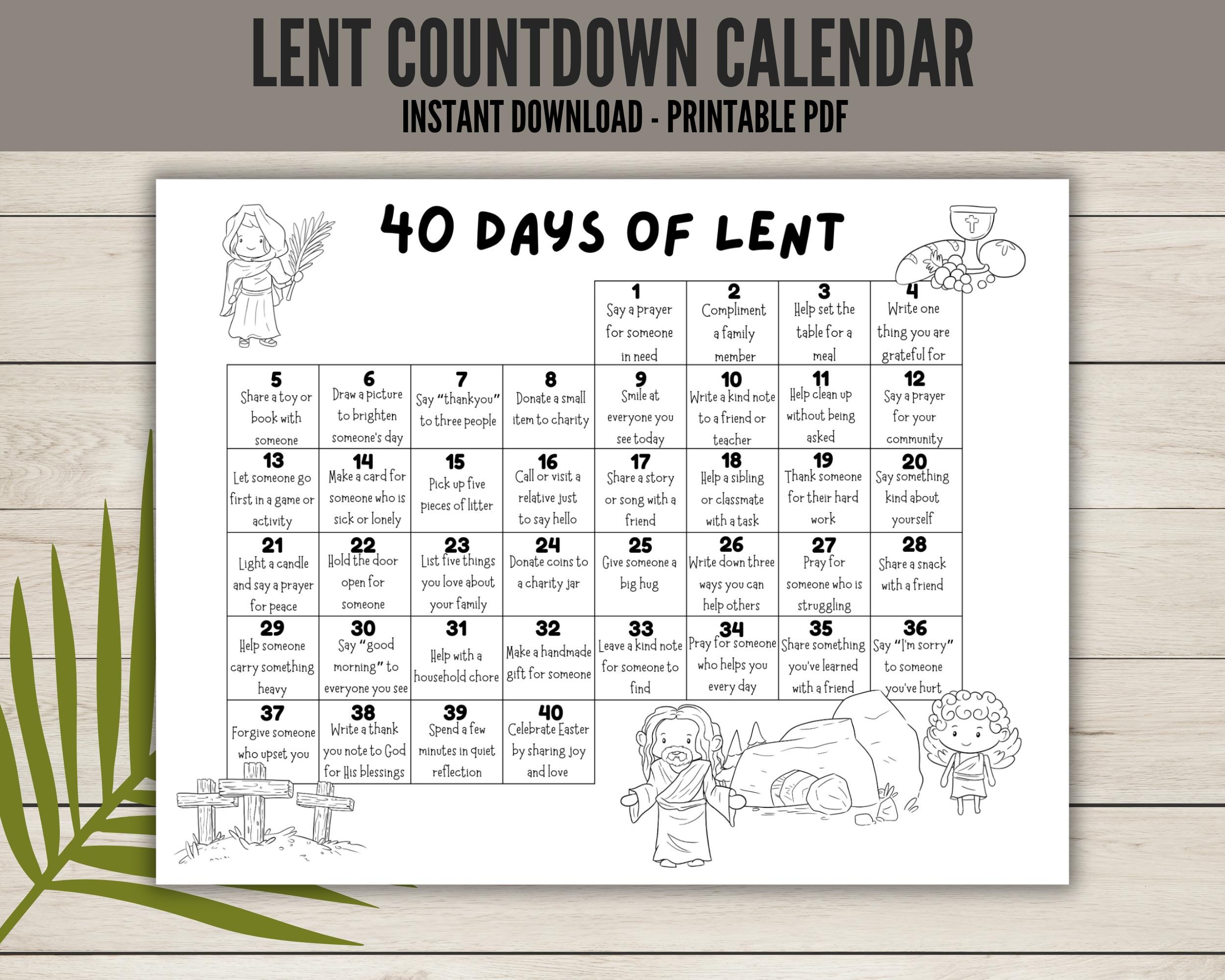 Engaging Lent Countdown Calendar for Kids. Activity Calendar for the ...