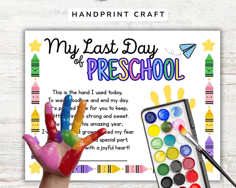 Last Day of Preschool Handprint Craft Printable, Last Day of Preschool ...