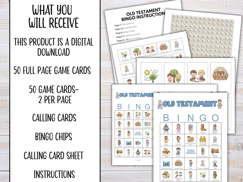 Old Testament Bible Bingo Game Printable, Vacation Bible School Game ...