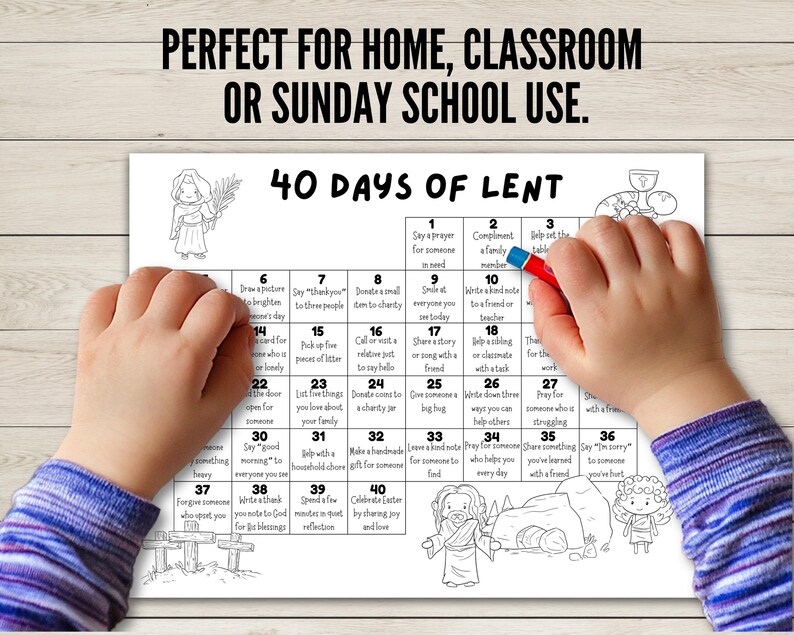 Lent Countdown Calendar for Kids Printable, Sunday School Lent Activity ...