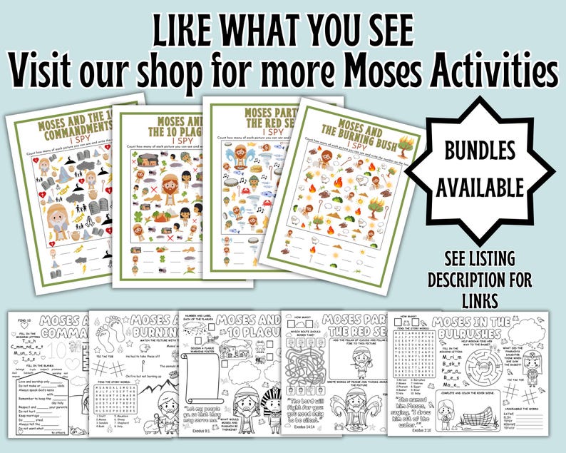 Baby Moses Story Bible Activity Coloring Placemat for Kids, Sunday ...