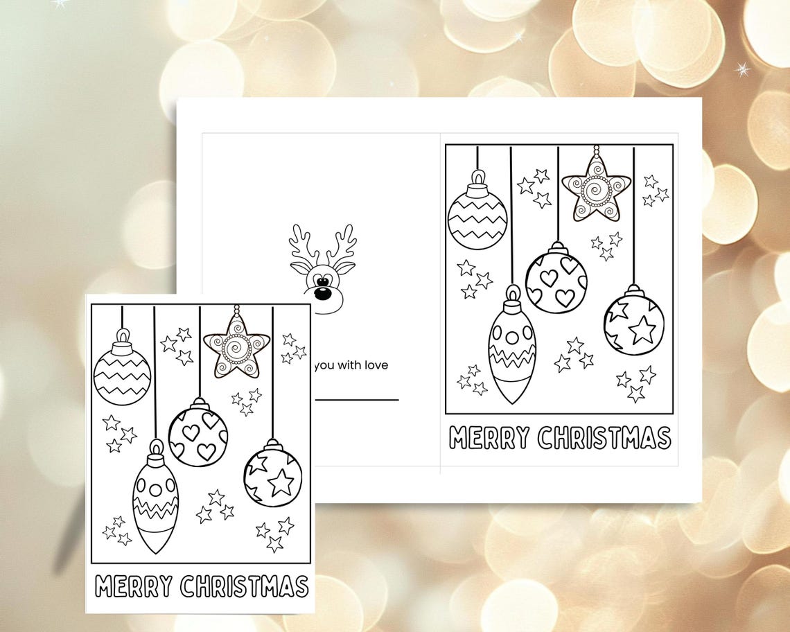 Printable Christmas Coloring Cards, Christmas Coloring Craft, Homemade ...