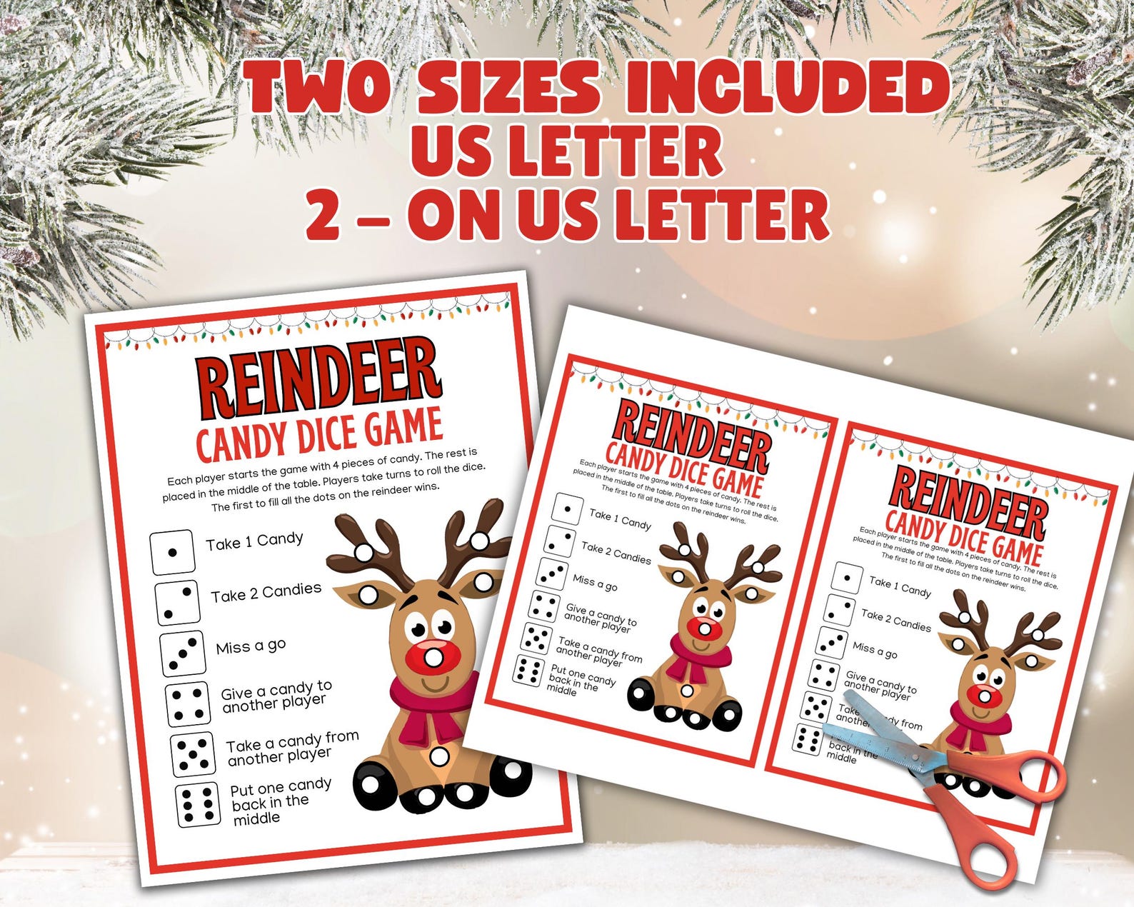 Reindeer Candy Dice Game for Kids Printable, Christmas Candy Dice Game ...