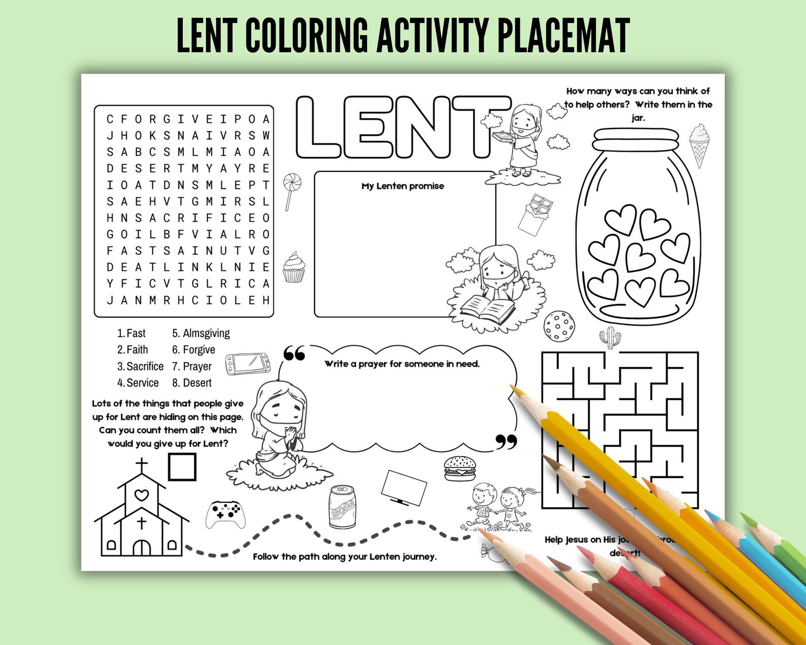 Lent Coloring Activity Sheet for Kids, Printable Lent Bible Activity ...