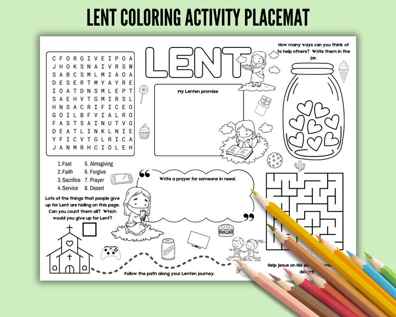 Lent Coloring Activity Sheet for Kids, Printable Lent Bible Activity ...