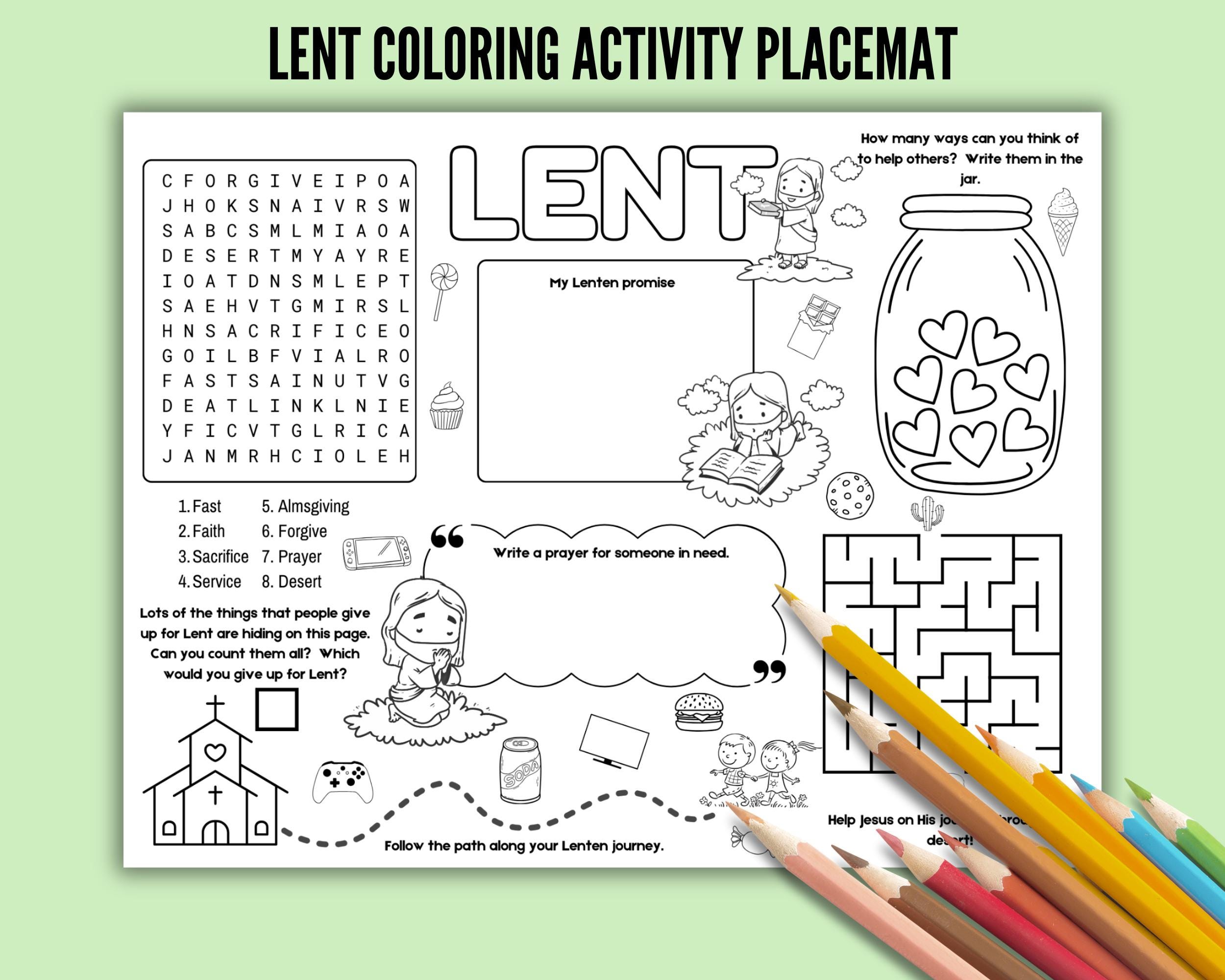 Lent Coloring Activity Sheet for Kids, Printable Lent Bible Activity ...