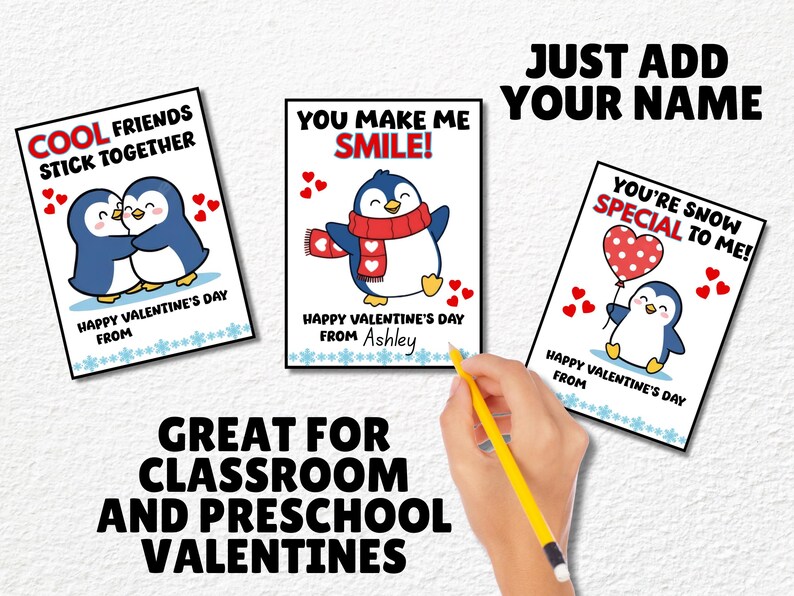 Printable Penguin Valentine Cards, Preschool Valentines, Classroom ...