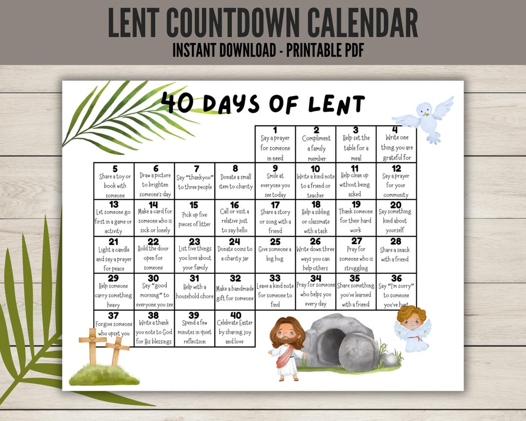 Engaging Lent Countdown Calendar for Kids. Activity Calendar for the 40 ...