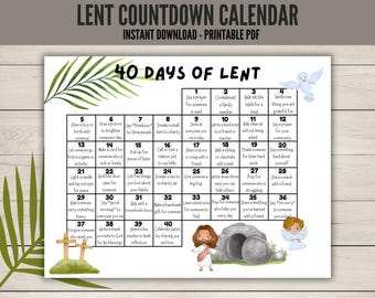 Engaging Lent Countdown Calendar for Kids. Activity Calendar for the ...