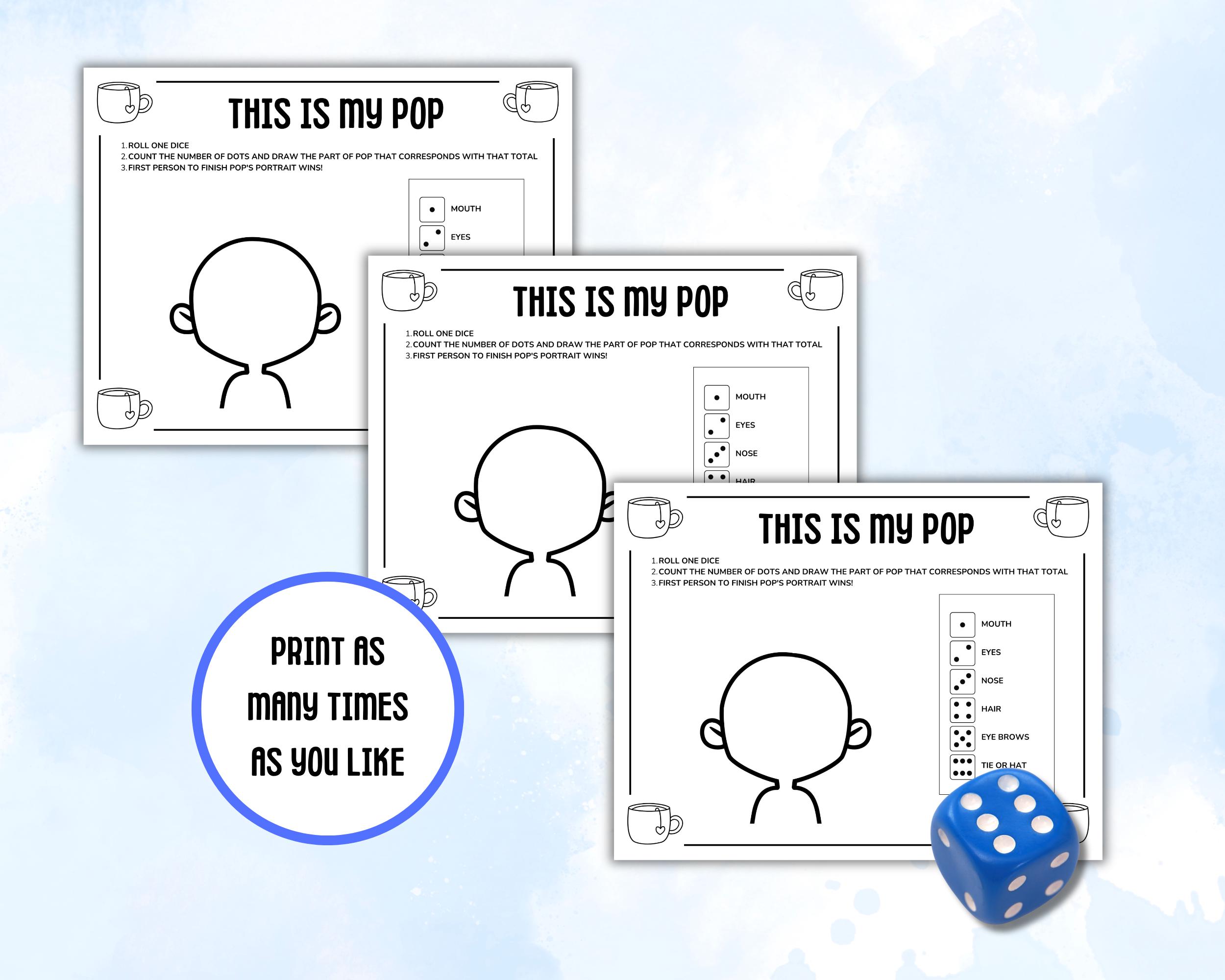 Printable Pop Roll a Dice Game for Grandparent's Day and Birthday Party ...