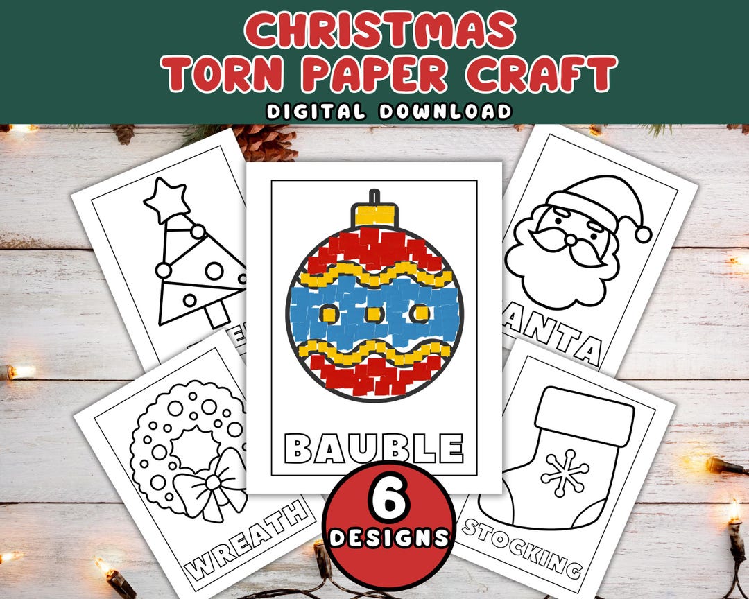 Christmas Torn Paper Craft for Kids, Holiday Cut and Paste Activity ...