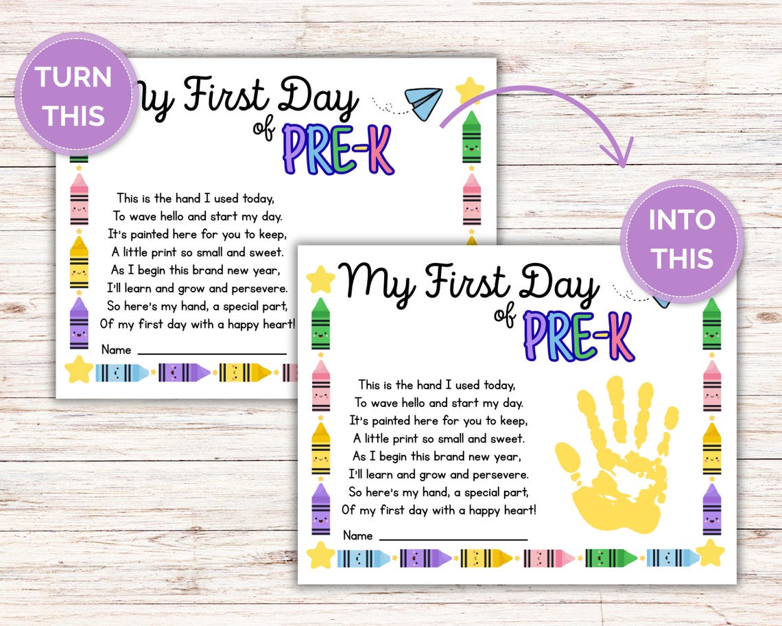 First Day of Pre-k Handprint Craft Back to School Handprint Art, Infant ...