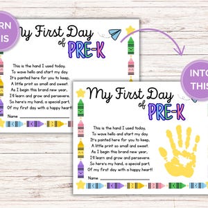 First Day of Pre-k Handprint Craft Back to School Handprint Art, Infant ...