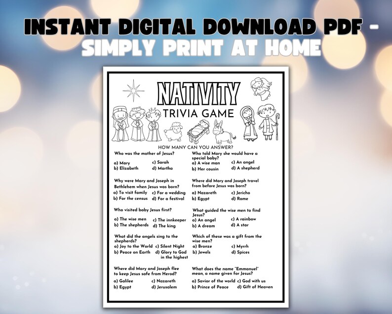 Nativity Trivia Printable, Nativity Coloring Craft, Christmas Trivia ...