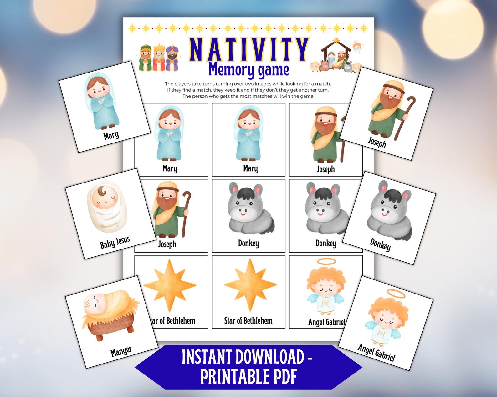 Nativity Matching Game Printable for Kids, Christmas Memory Game for ...