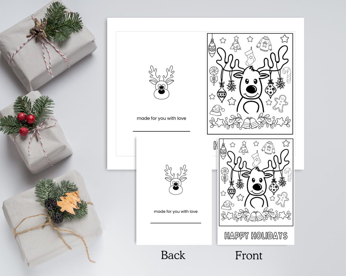 Printable Christmas Coloring Cards, Christmas Coloring Craft, Homemade ...