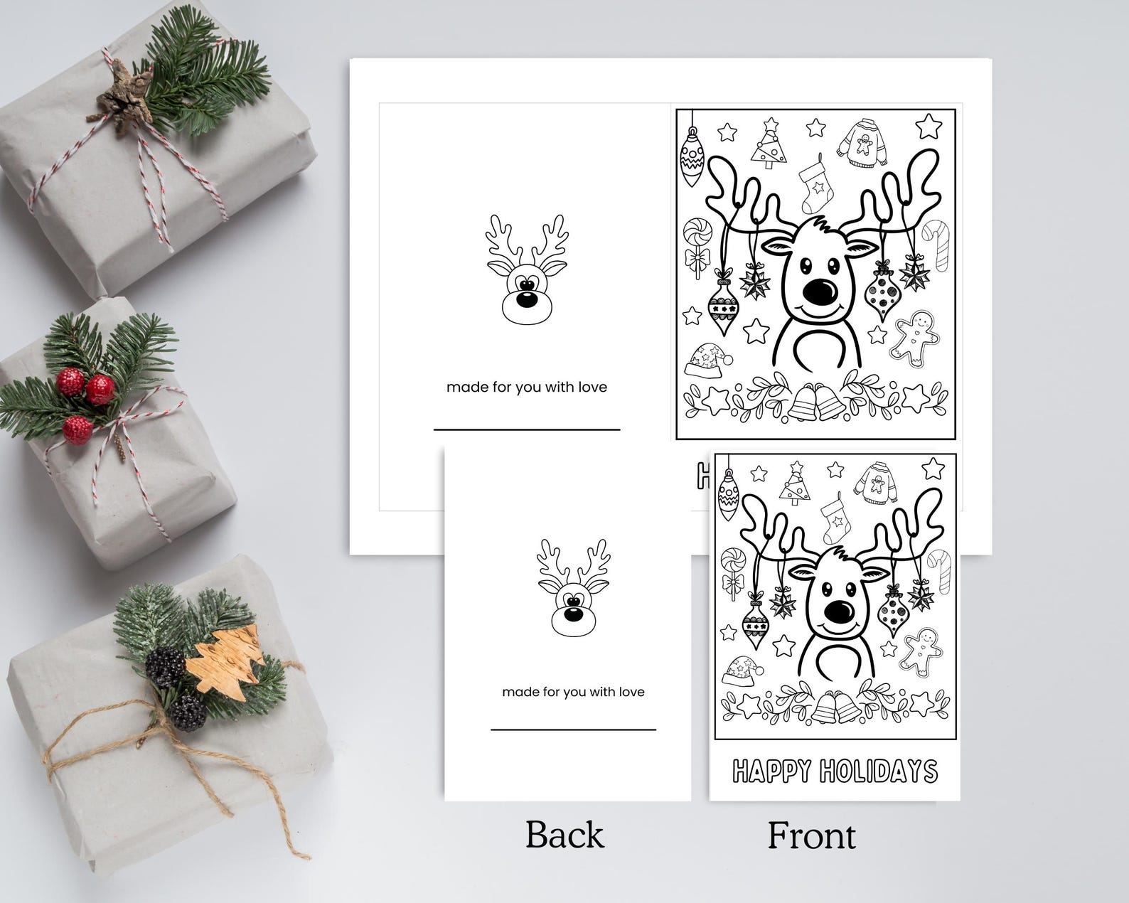 Printable Christmas Coloring Cards, Christmas Coloring Craft, Homemade ...