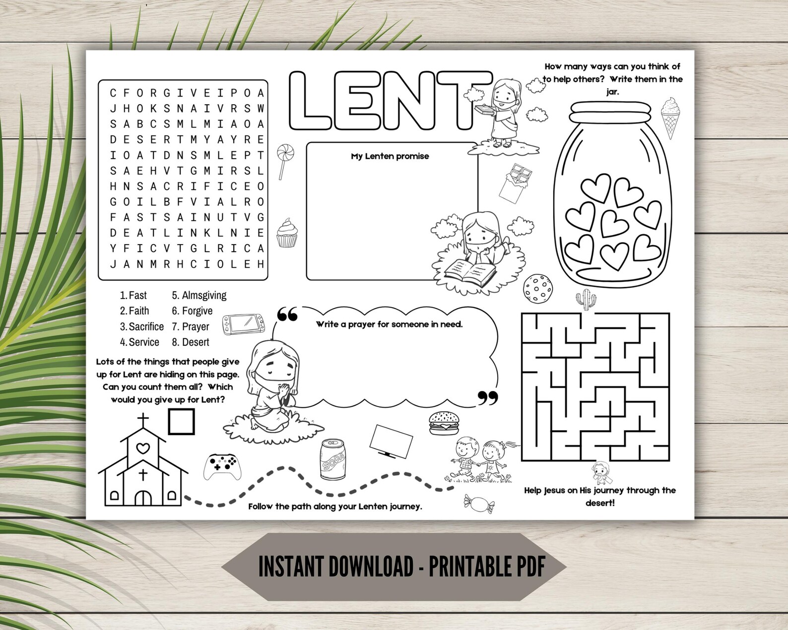 Lent Coloring Activity Sheet for Kids, Printable Lent Bible Activity ...