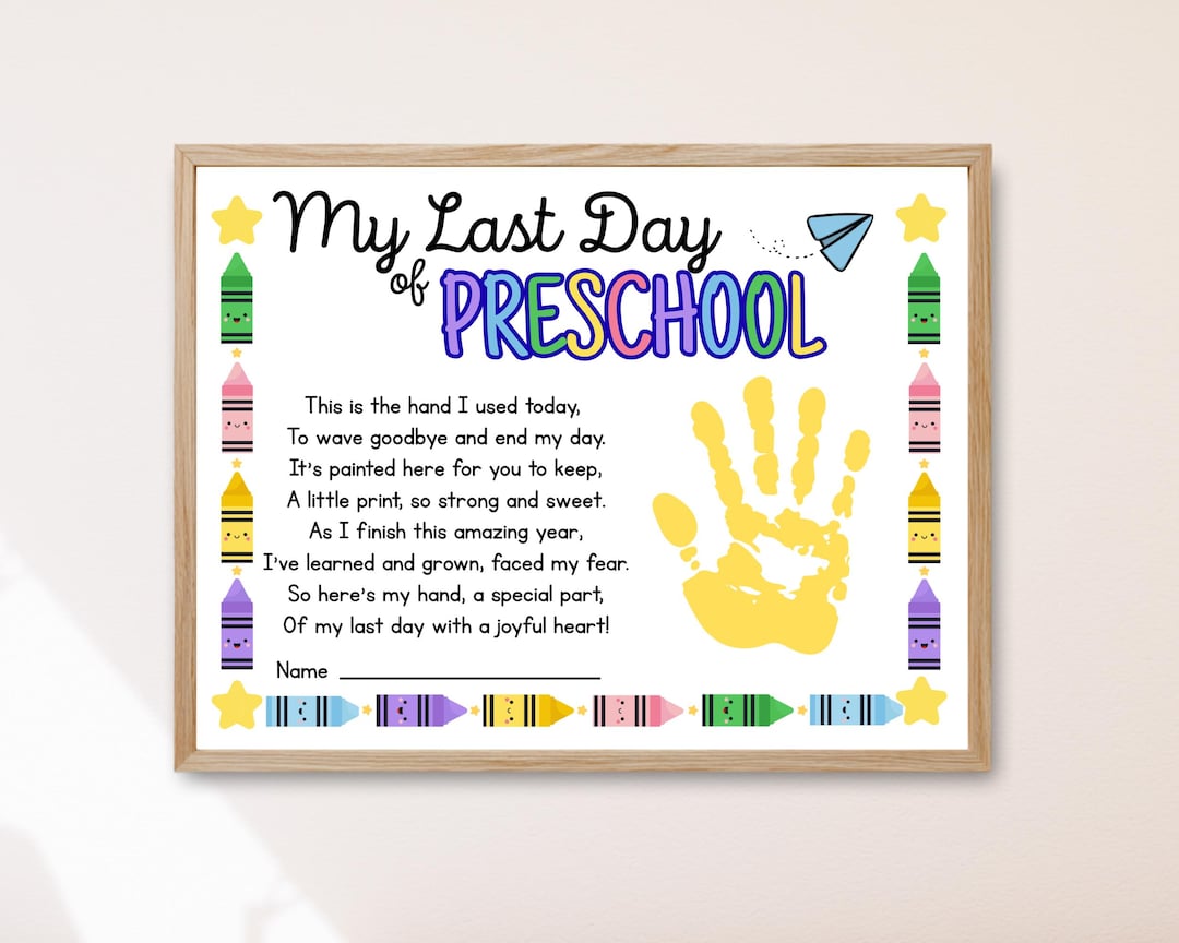 Last Day of Preschool Handprint Craft Printable, Last Day of Preschool ...