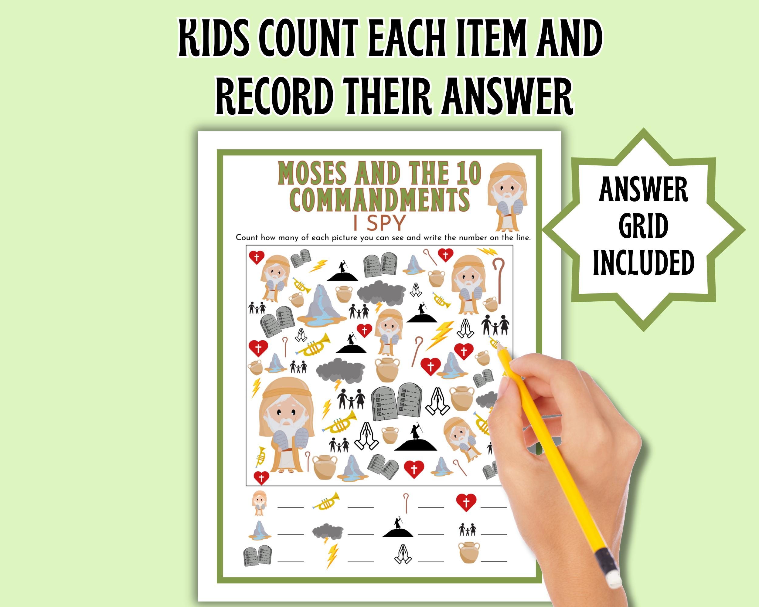Moses 10 Commandments Bible Game I Spy Activity for Kids, Sunday School ...