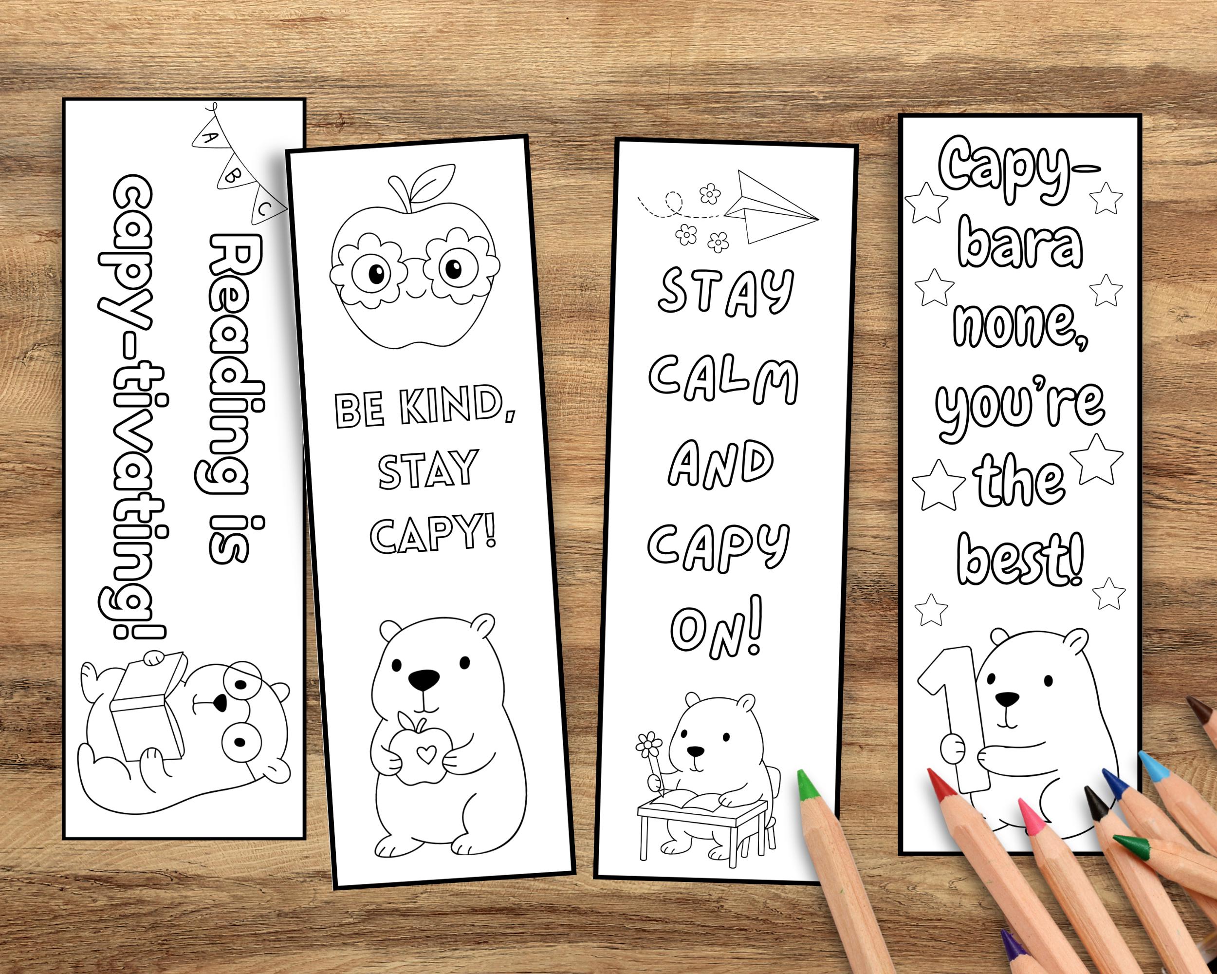 Capybara Printable Coloring Bookmarks, Back to School Gift for Students ...