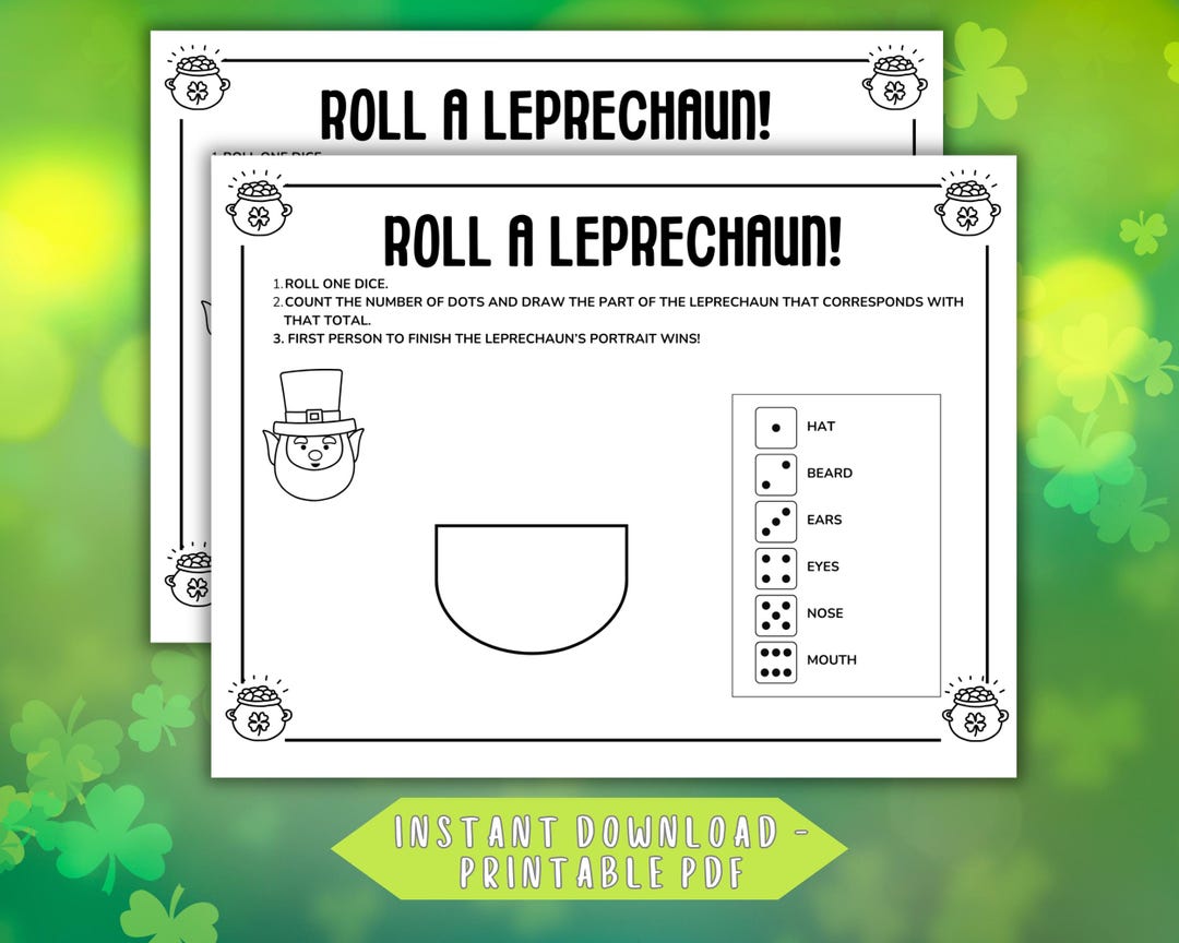 Roll a Leprechaun St Patricks Day Dice Game, Printable St Patricks Day ...