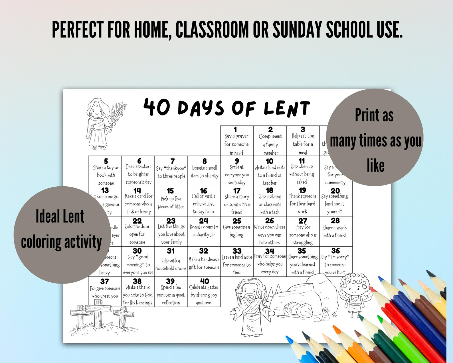 Engaging Lent Countdown Calendar for Kids. Activity Calendar for the ...