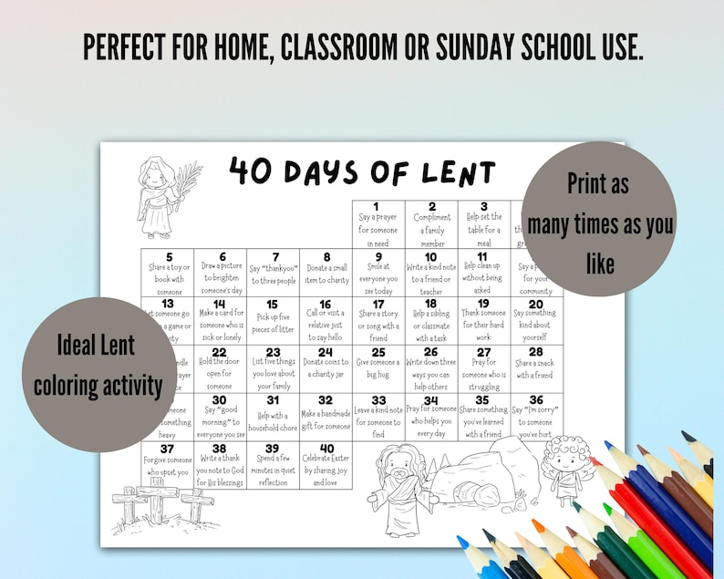 Engaging Lent Countdown Calendar for Kids. Activity Calendar for the ...