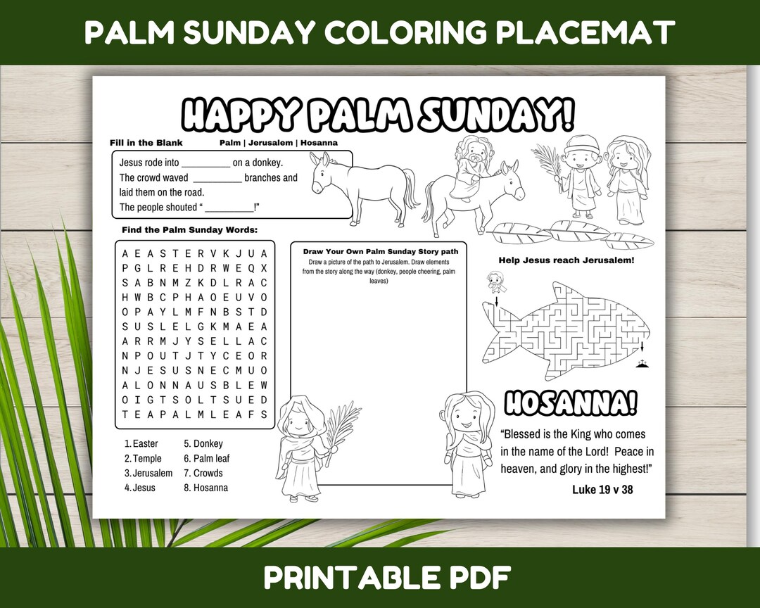 Fun Palm Sunday Printable Coloring Activity Sheet for Kids. Engaging ...