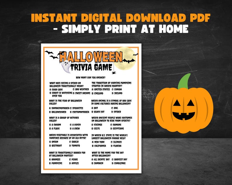 Halloween Trivia Game Printable for Kids and Adults, Halloween Game ...