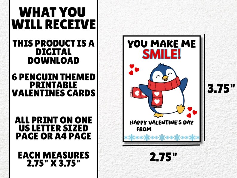 Printable Penguin Valentine Cards, Preschool Valentines, Classroom ...