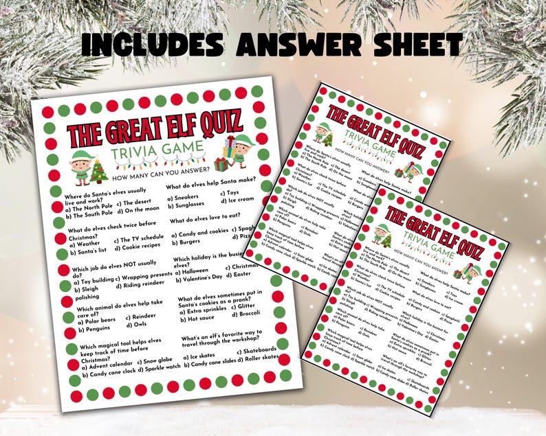 Elf Trivia Game for Kids Printable, Christmas Games for Families ...