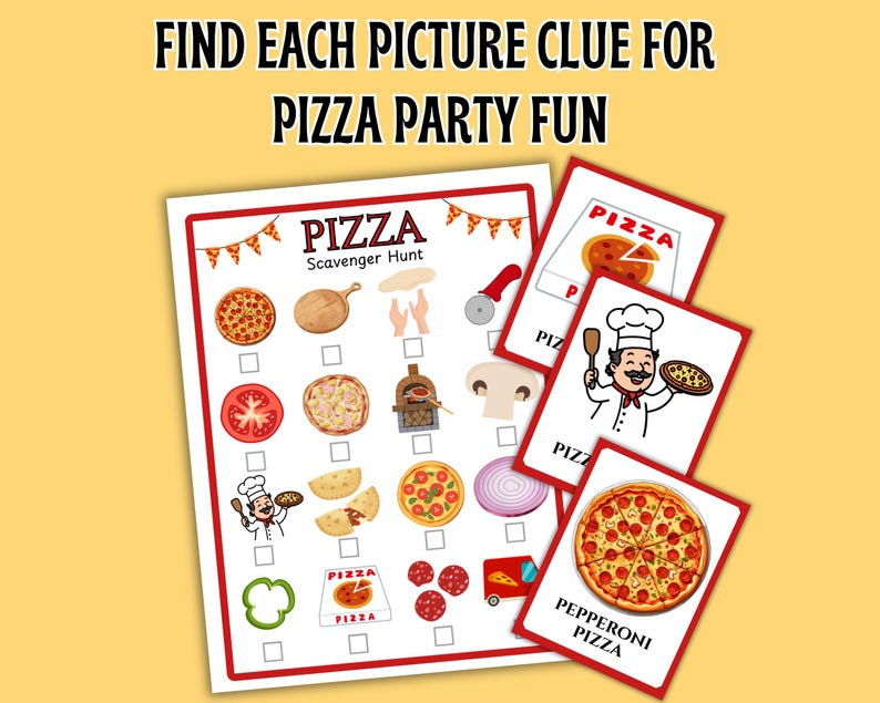 Pizza Scavenger Hunt for Kids Printable, Pizza Party Activity for ...