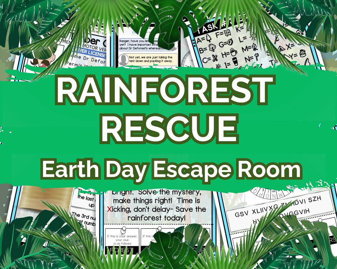 Earth Day Escape Room Printable for Kids, Rainforest Rescue Themed ...