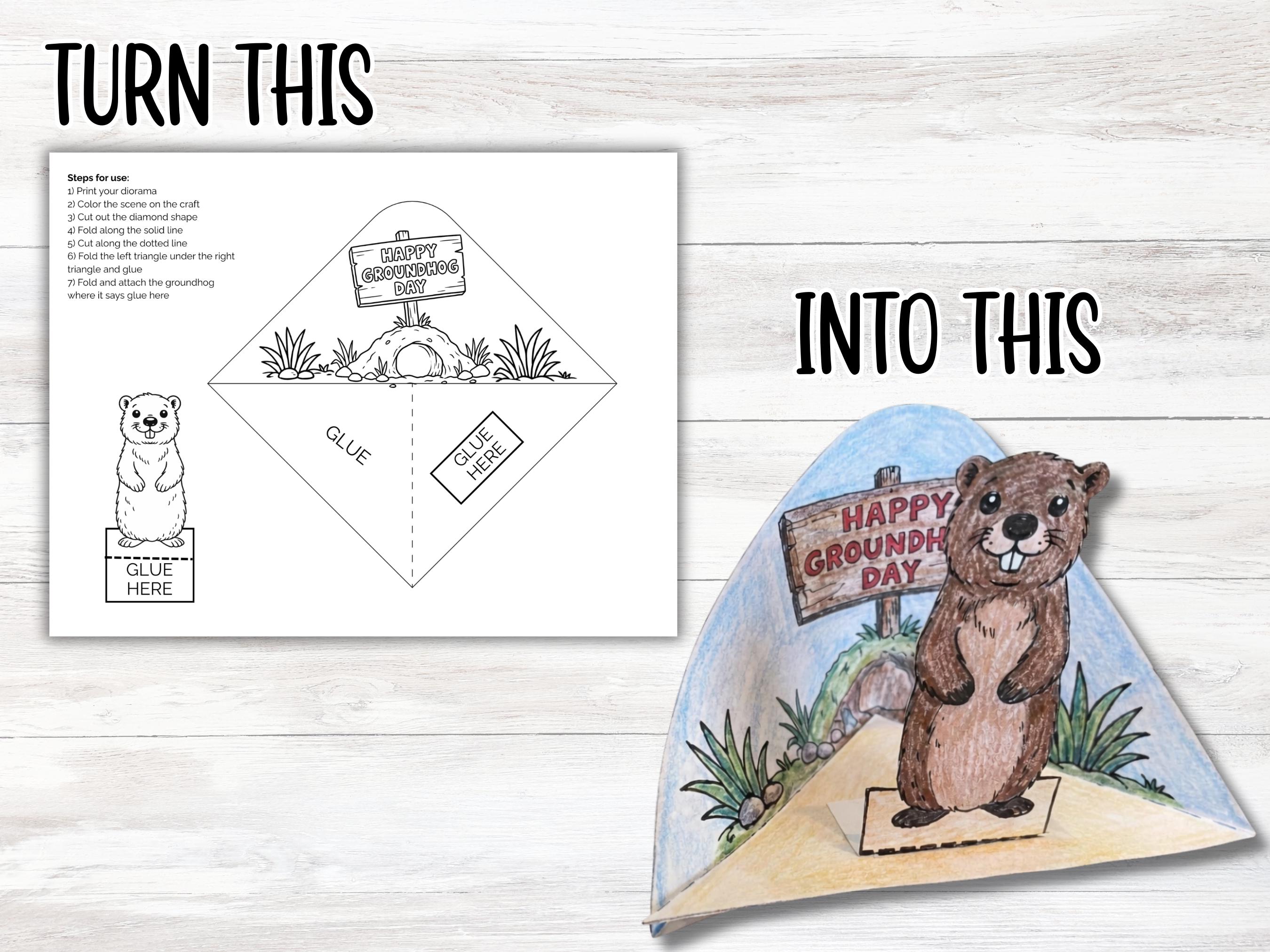 Groundhog Day Paper Diorama Printable for Kids, Groundhog Day Coloring ...