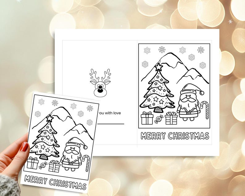 Printable Christmas Coloring Cards, Christmas Coloring Craft, Homemade ...
