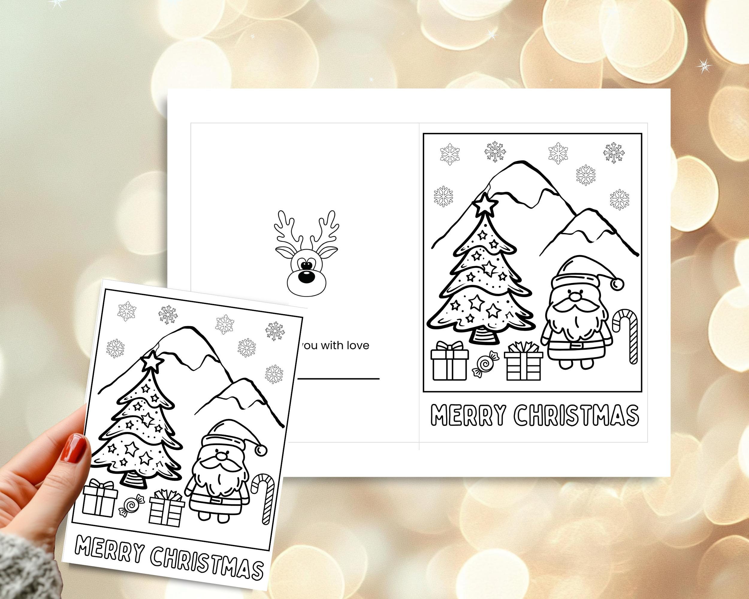Printable Christmas Coloring Cards, Christmas Coloring Craft, Homemade ...