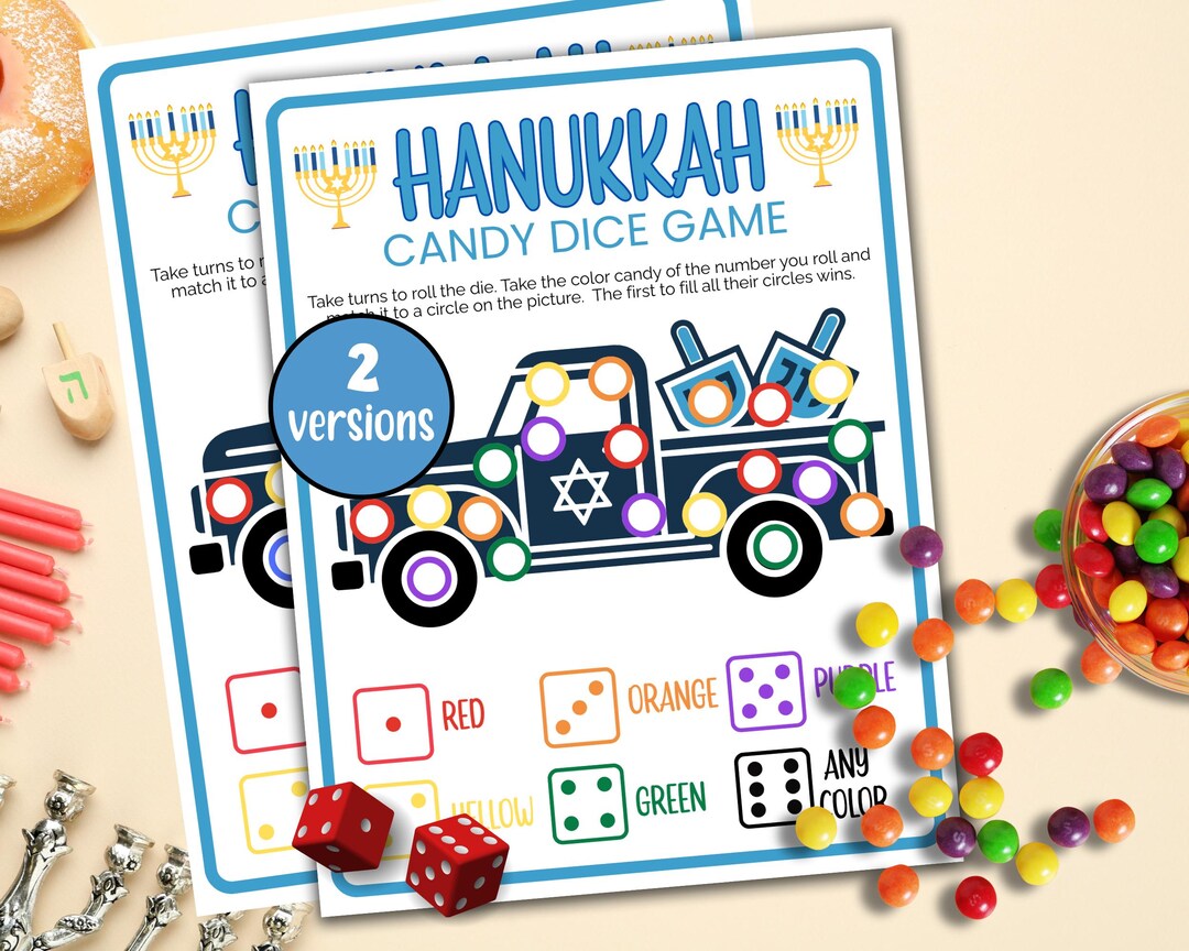 Hanukkah Candy Dice Game for Kids Printable, Roll a Dice Hanukkah Game ...