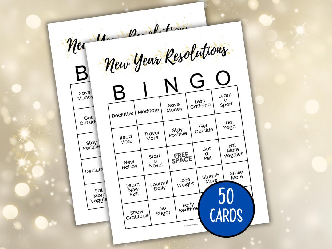 New Year Resolutions Bingo Game Printable for Adults, New Year Bingo ...