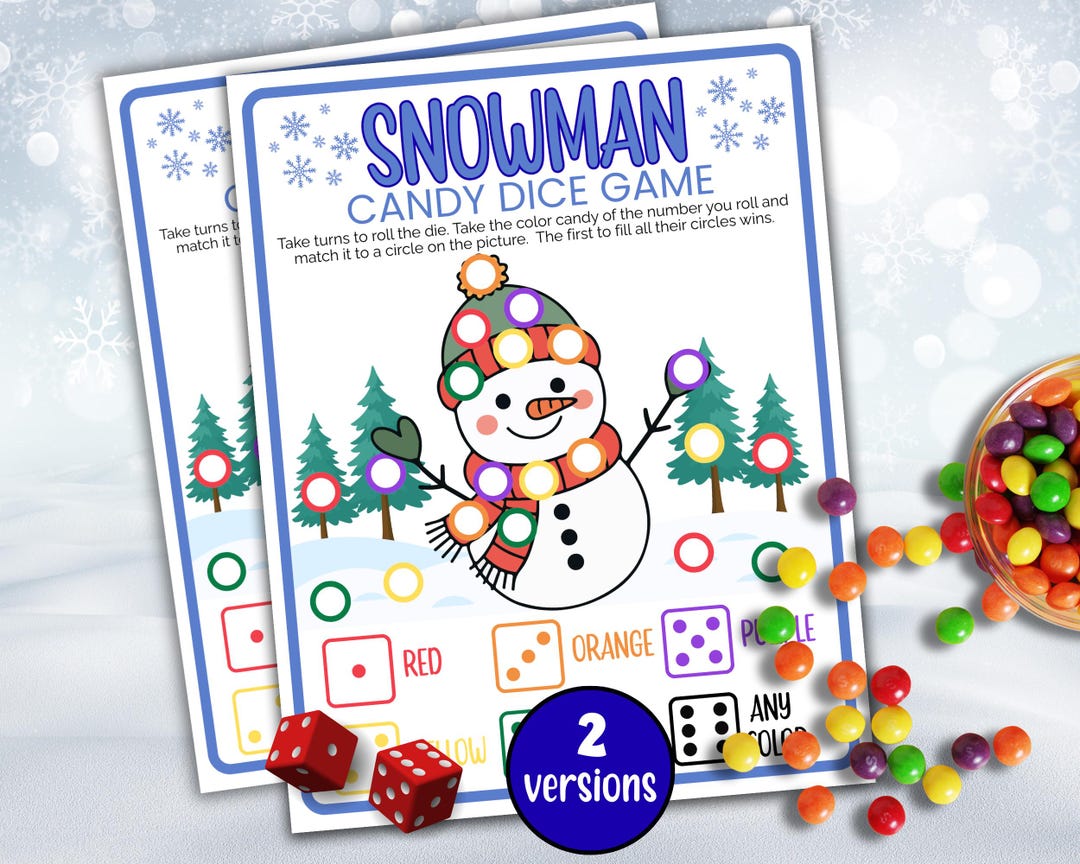 Snowman Candy Dice Game for Kids Printable, Roll a Snowman Winter Game ...