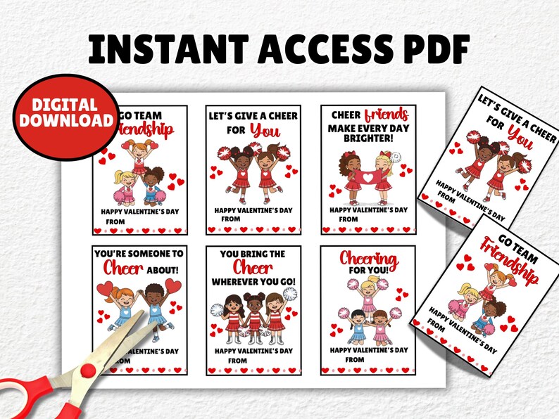 Printable Cheerleading Valentine Cards, Cheer Valentines, Classroom ...