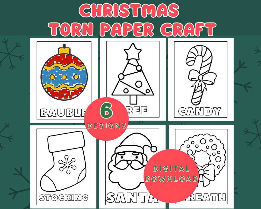 Printable Christmas Torn Paper Craft, Preschool Christmas Craft ...