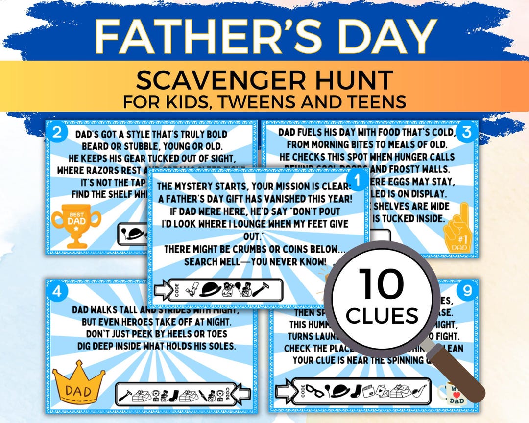 Fathers Day Scavenger Hunt for Kids, Tweens and Teens, Printable Indoor ...