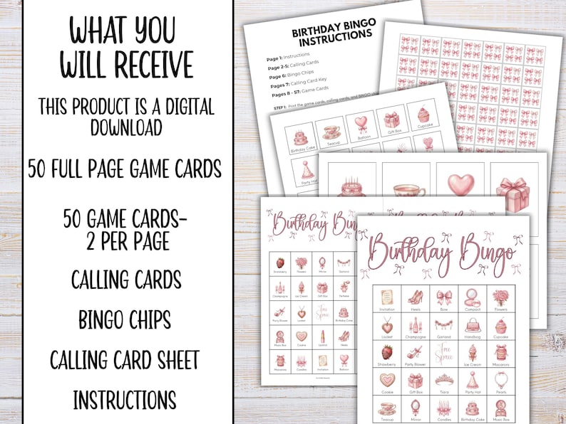 Coquette Birthday Bingo Game for Adults Printable, Pink Bow Birthday ...