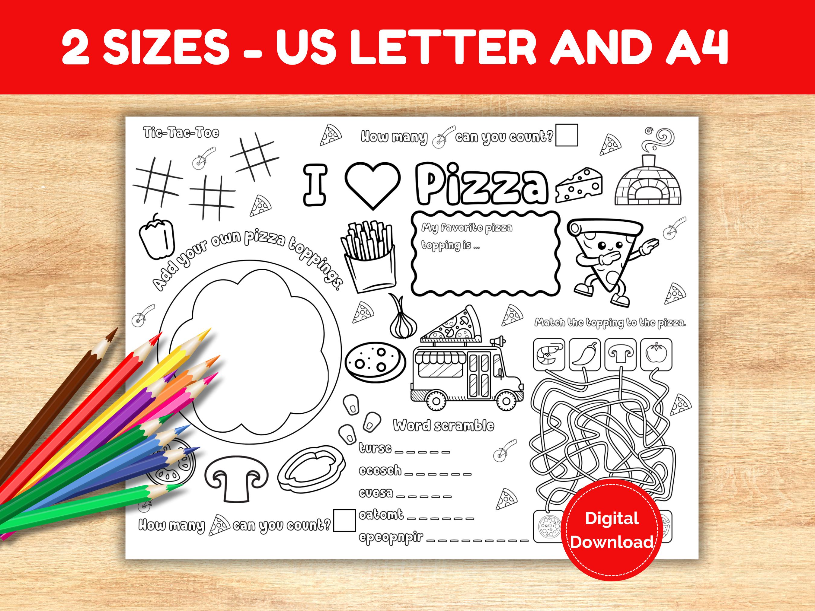 Fun Pizza Party Printable Coloring Placemat for Kids. Kids Printable ...